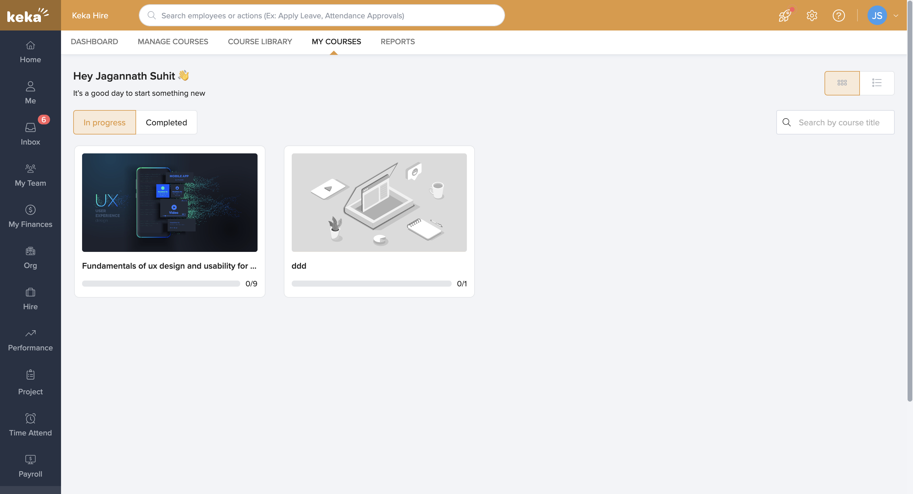 Keka Learn Overview – Home Page
